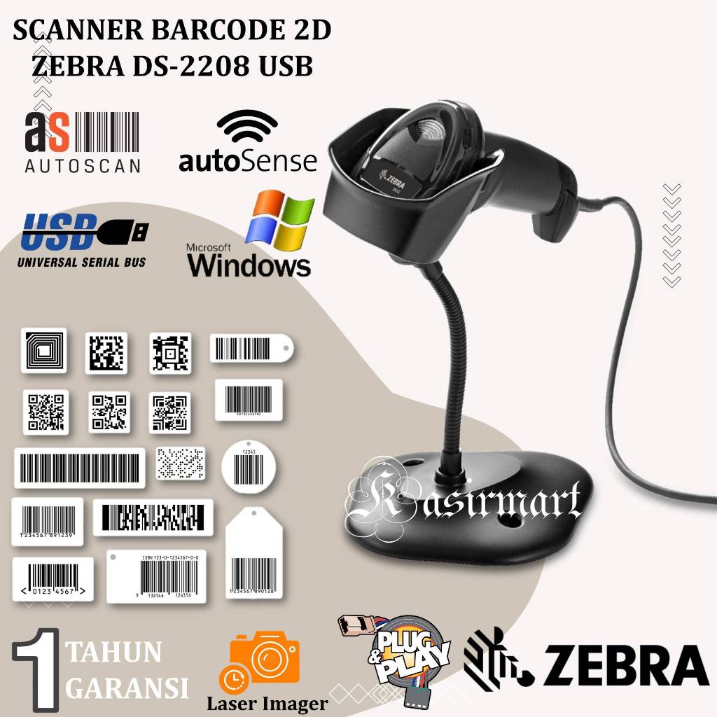 Jual Scanner Barcode 1D 2D Qris Symbol DS2208 USB Auto Scan Plus Stand ...
