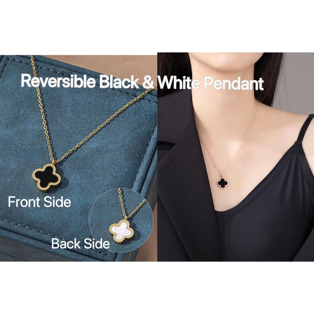 Jual kalung Semanggi Titanium Clover (bisa di bolak-balik hitam putih ...