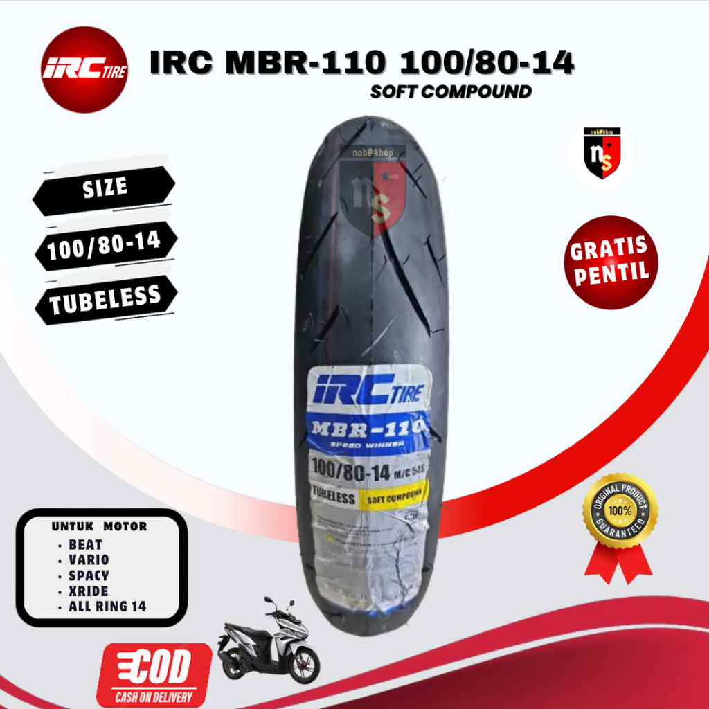 Jual BAN TUBLES IRC 100/80-14 MBR110 BAN LUAR IRC TUBELESS RING 14 ...