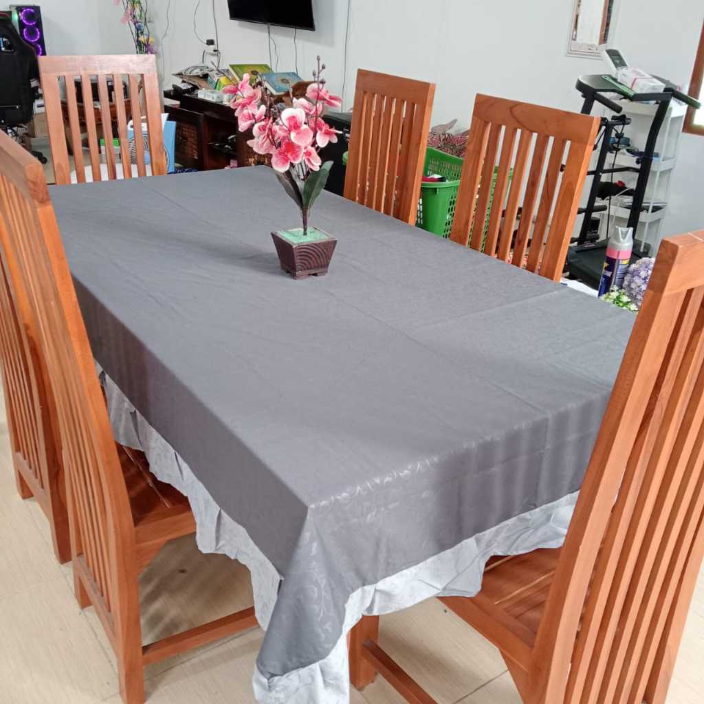 Jual Taplak Meja Makan Model Rumbai Persegi Panjang Kain Katun Polos ...