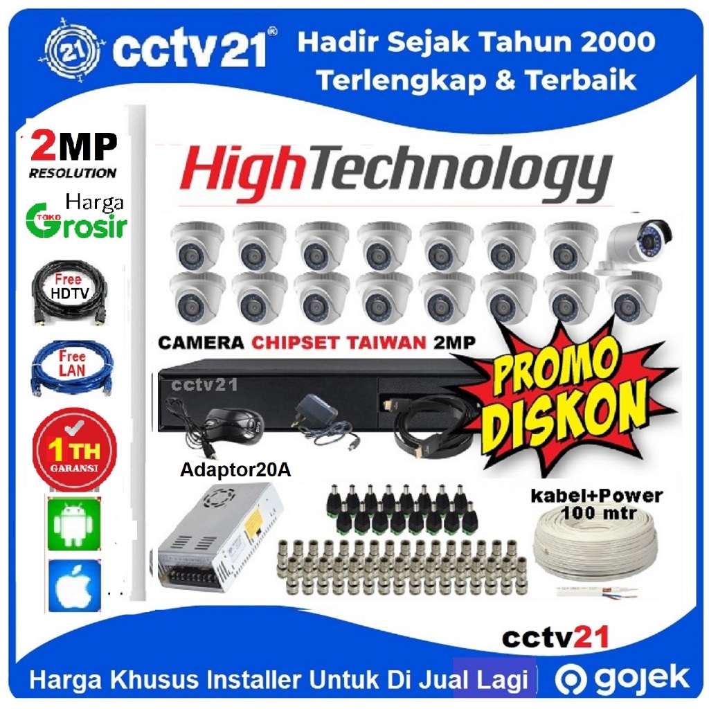 Jual Paket 16 Camera /Kamera cctv High-Tehnology Full HD 2MP+Kabel 100M ...