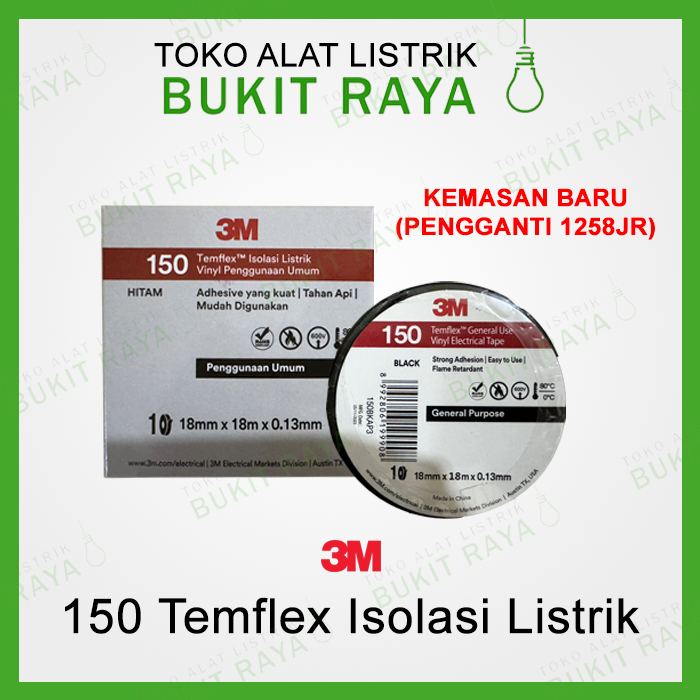Jual 3M 150 Temflex Isolasi Listrik Hitam (Pengganti 1258JR) | Shopee Indonesia