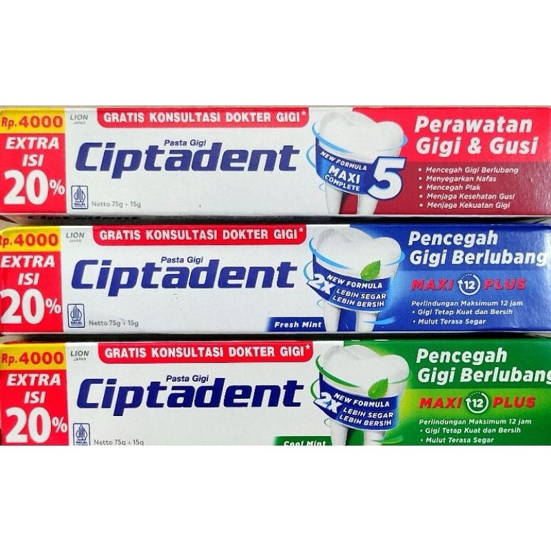 Jual CIPTADENT PASTA GIGI 75+15 gr MAXI PLUS COMPLETE FRESH MINT COOL ...