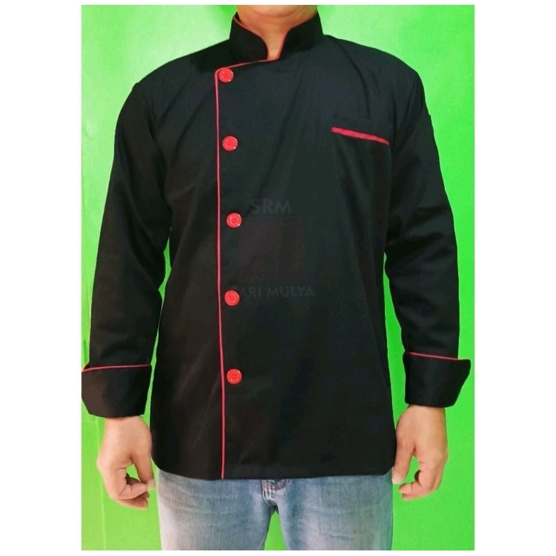 Jual Baju Chef Jacket Baju Chef Body Fit Unisex Hitam Lis Merah ...