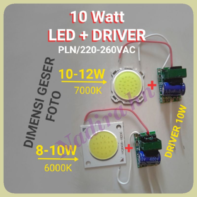 Jual LED + DRIVER 10W 220VAC/PLN/listrik rumah/ hpl chip cob | Shopee ...