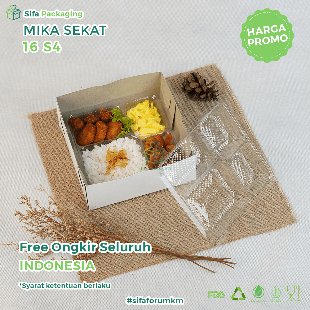 Jual Mika Dalam Dus Nasi 16x16 Mika Sekat 4 Kotak Nasi Catering Box ...
