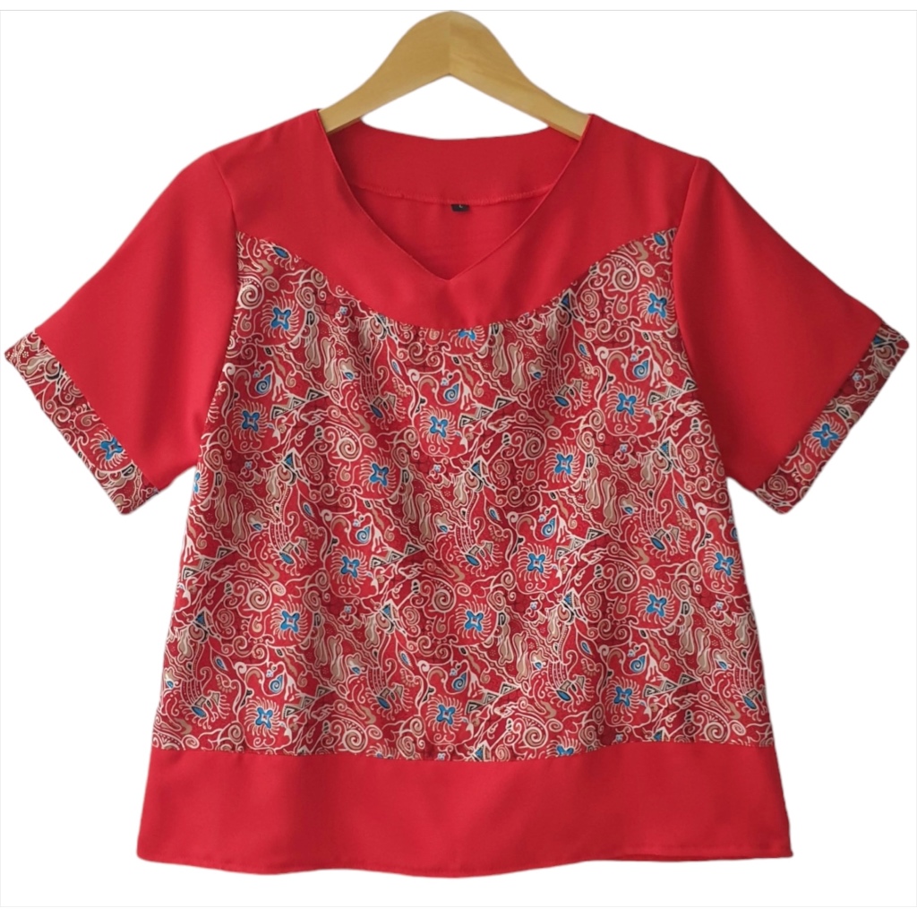 Jual LVL - Blouse Batik Merah Atasan Blus Wanita Baju Imlek Model Baru ...