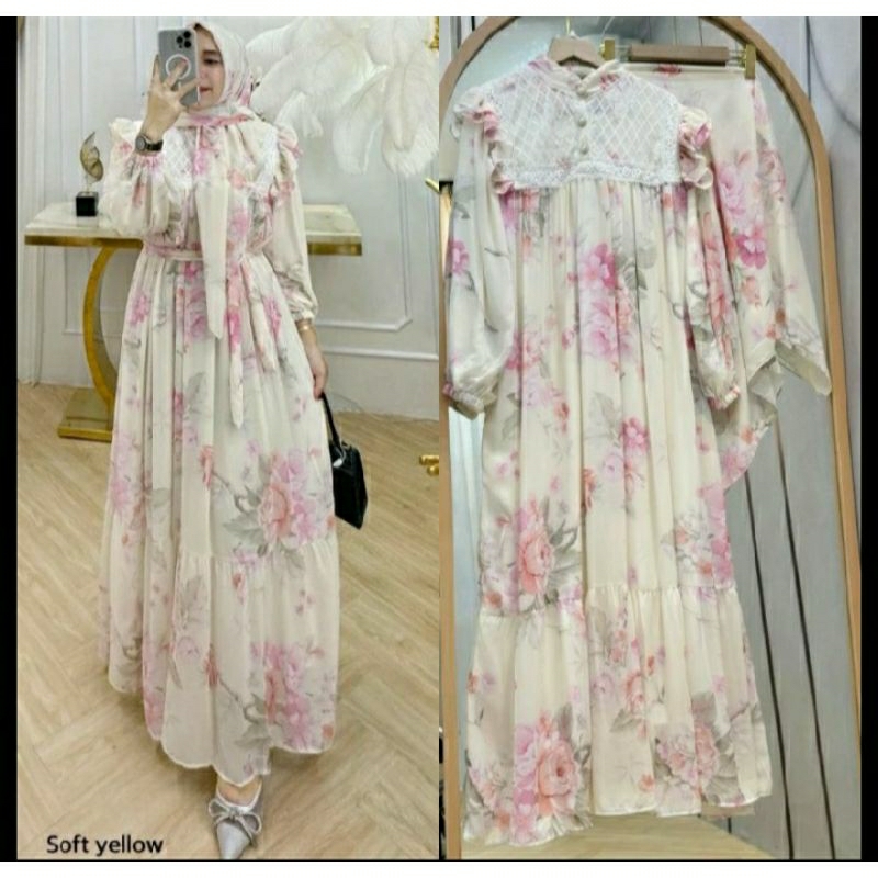 Jual gamis set jilbab mejiwang (cream) | Shopee Indonesia