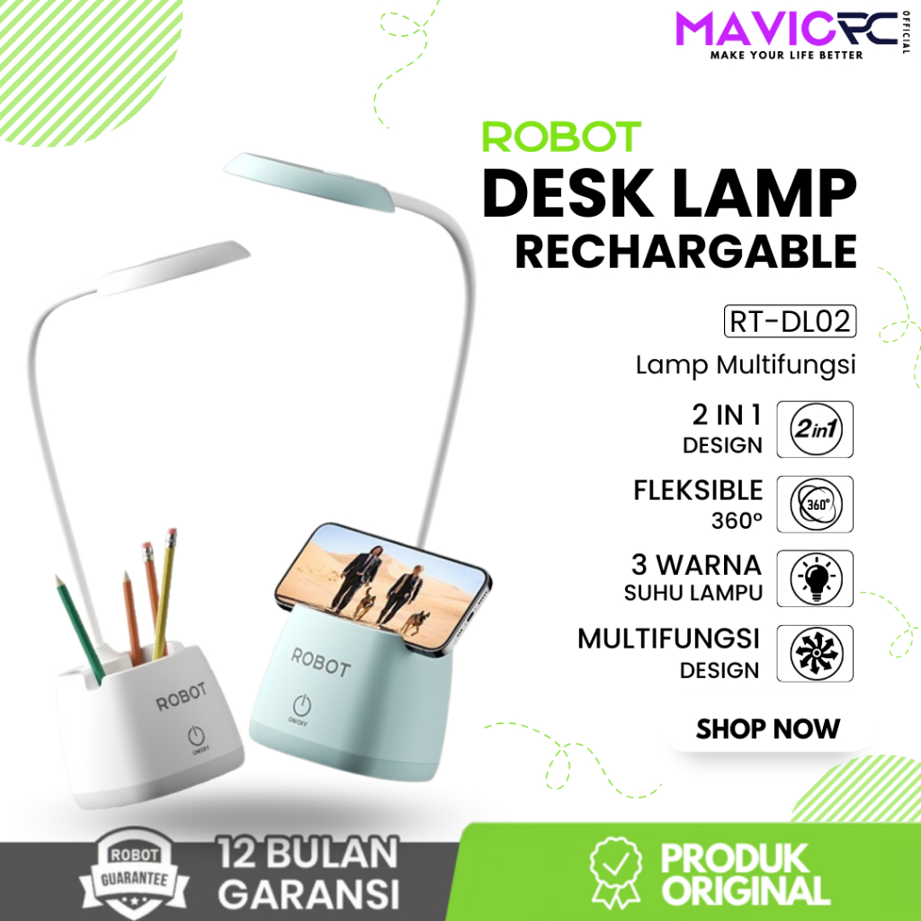Jual ROBOT RT-DL02 Lampu Meja Baca Belajar LED Desk Lamp Fleksibel ...