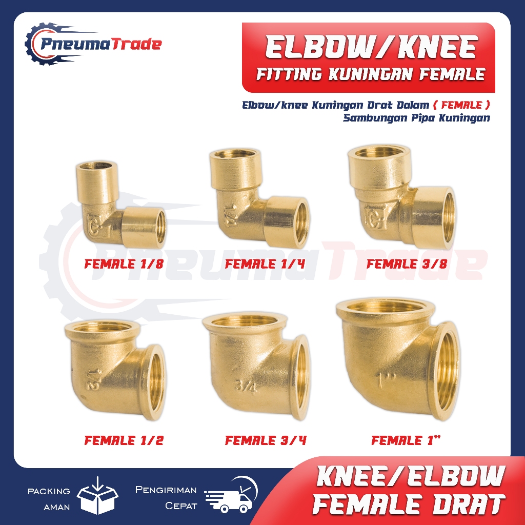 Jual Elbow / Knee kuningan Drat Dalam (Female) 1/4" 1/2'' 3/4'' 3/8'' 1 ...