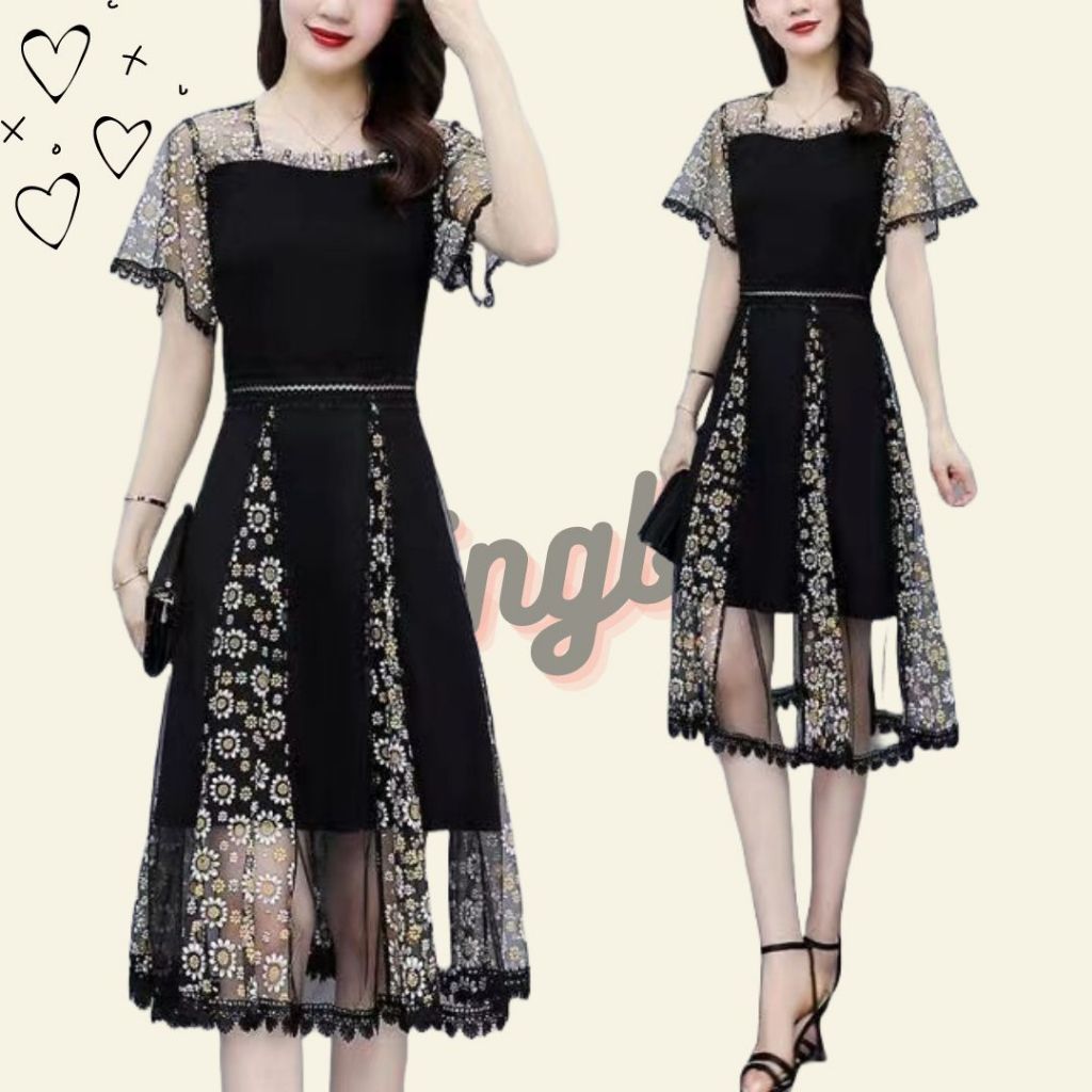 Jual Dress Pesta/Floral Dress Daisy Chiffon/Gaun Bunga Kasa Korea Besar ...