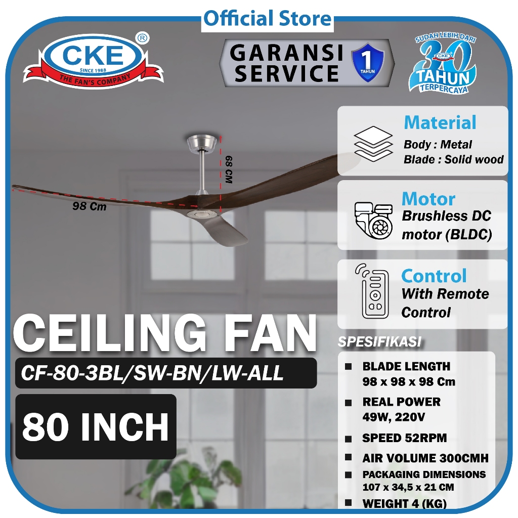 Jual Kipas Angin Gantung Plafon Kayu 80 Inch Ceiling Fan Hias 80" Dark ...