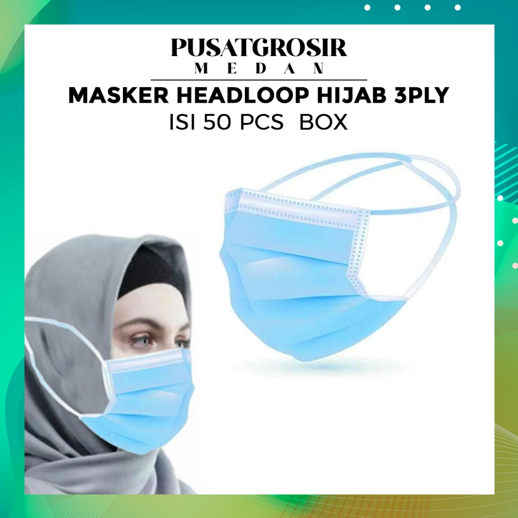 Jual MASKER HEADLOOP HIJAB 3PLY ISI 50 PCS / BOX | Shopee Indonesia