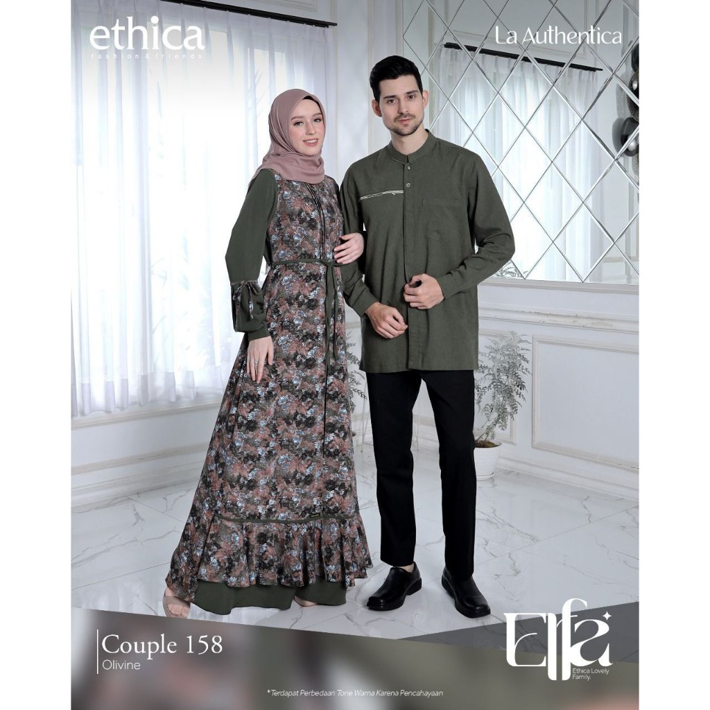 Jual BAJU MUSLIM COUPLE ETHICA ELFA COUPLE 158 OLIVINE || KAGUMI 266 - KAHFI 240 | Shopee Indonesia