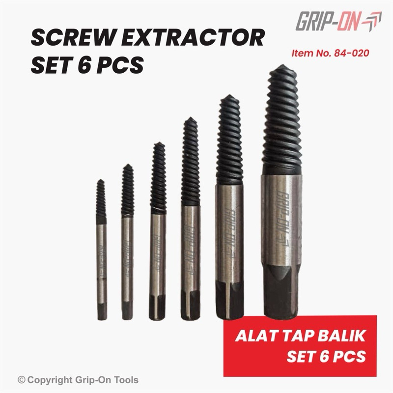 Jual Grip-On Screw Extractor Set (6Pcs) / Tap Balik Set 6 Pcs / Buka ...