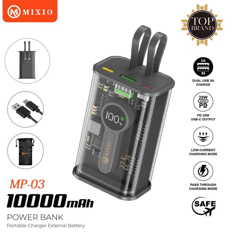 Jual MIXIO MP-03 10000mAh Powerbank Transparant Kabel Fast Charging PD ...