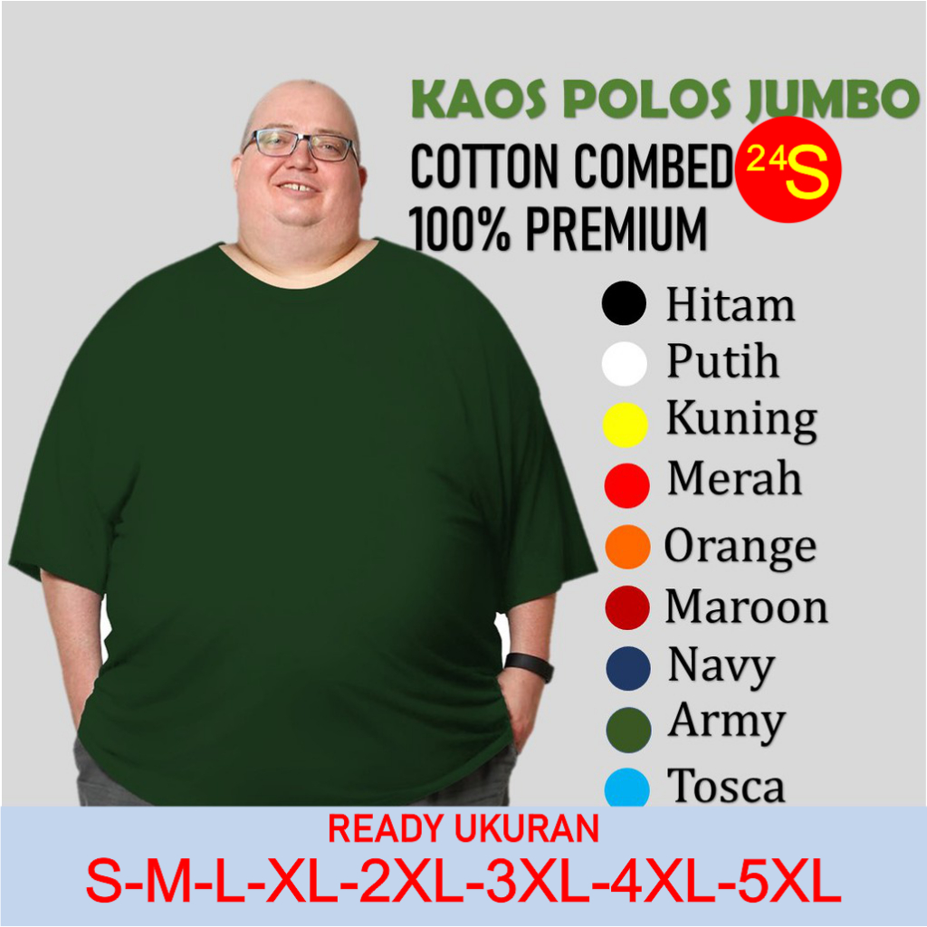 Jual Kaos POLOS Lengan Pendek Jumbo ready cotton 24s ready size S-5xl | Shopee Indonesia