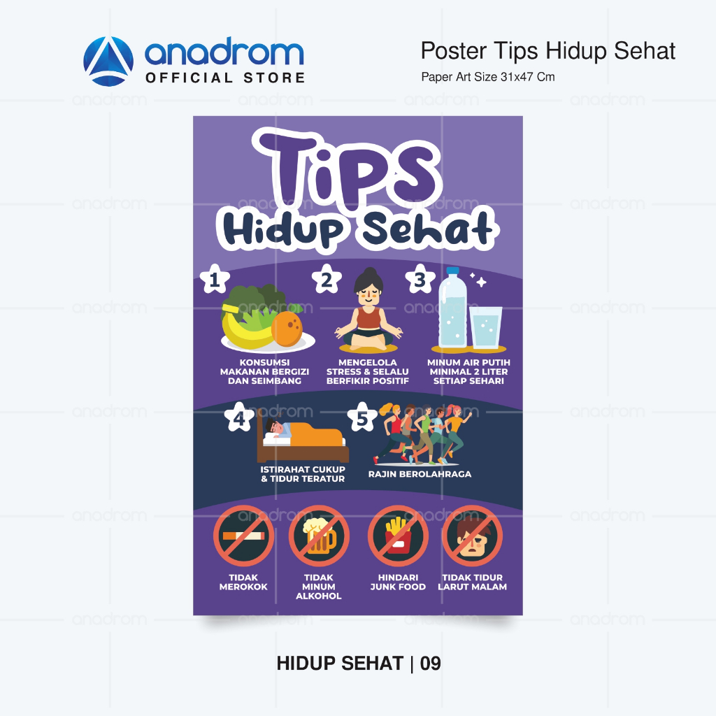 Jual Poster Tips Hidup Sehat | Poster Edukasi Cara hidup Sehat | Poster Langkah langkah Hidup ...