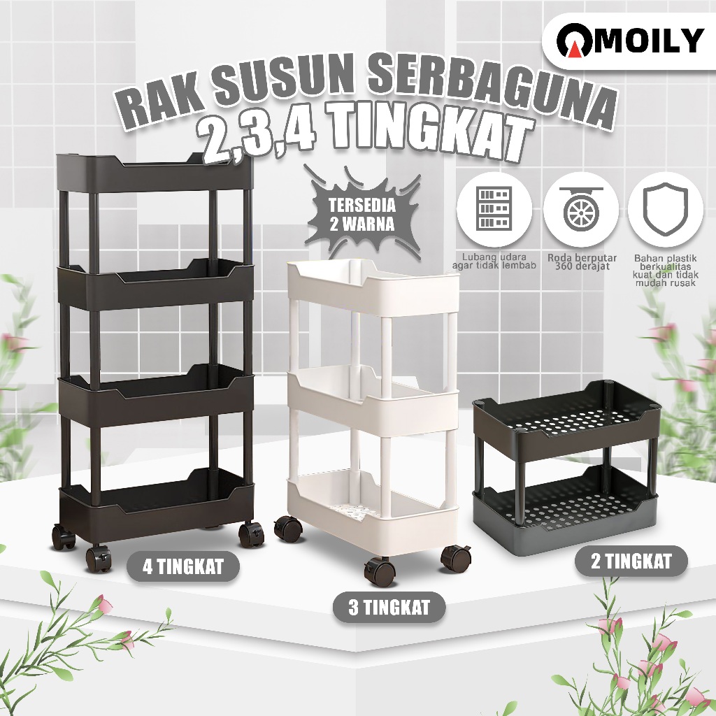 Jual Rak Dapur Plastik Serbaguna 2/3/4 Tingkat Dengan Roda/Rak Susun ...