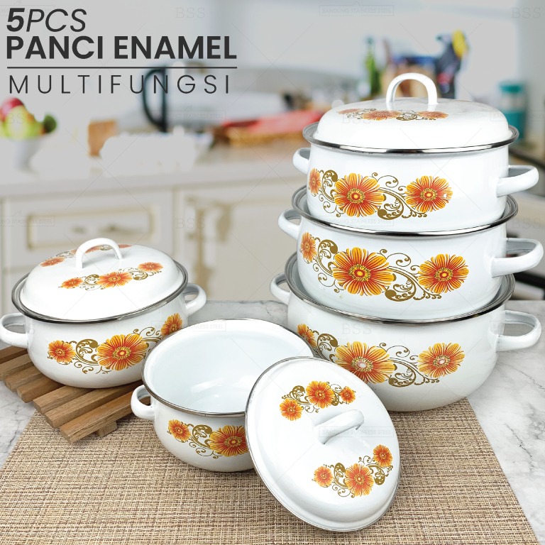 Jual NEW 5pcs Panci Set Enamel Masak Sop Soup Cookware Motif Bunga Lucu ...