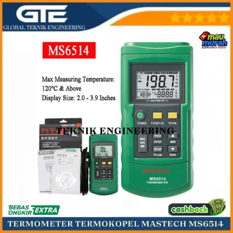 Jual Mastech MS6514 Thermocouple Data Logger Thermometer Termokopel Termome | Shopee Indonesia