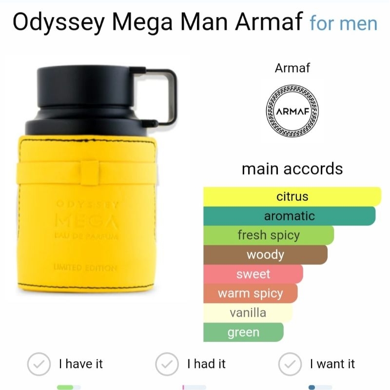 Jual Armaf Odyssey Mega Men Decant Original MS HD Clone Y EDP | Shopee ...