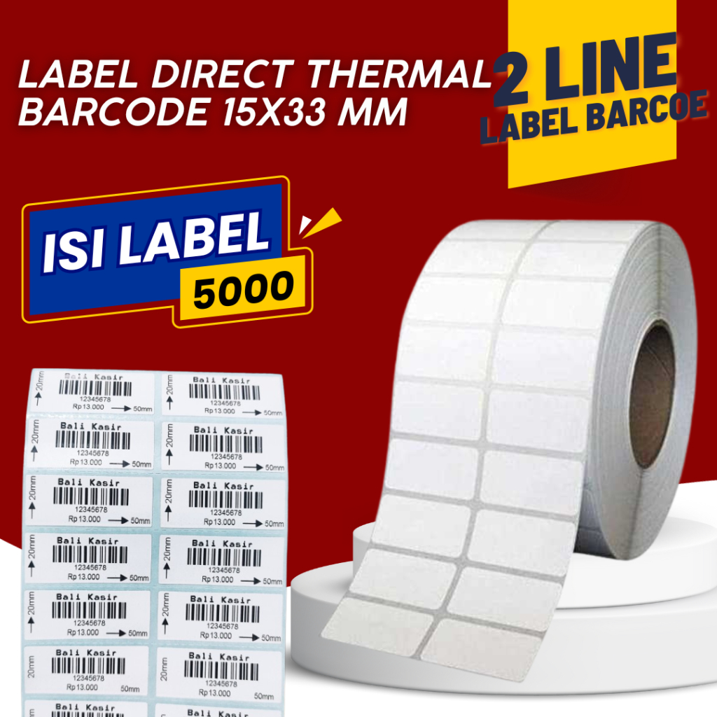 Jual Stiker Label Barcode Thermal 2 Line 33x15mm [5000 PCS] Termurah ...