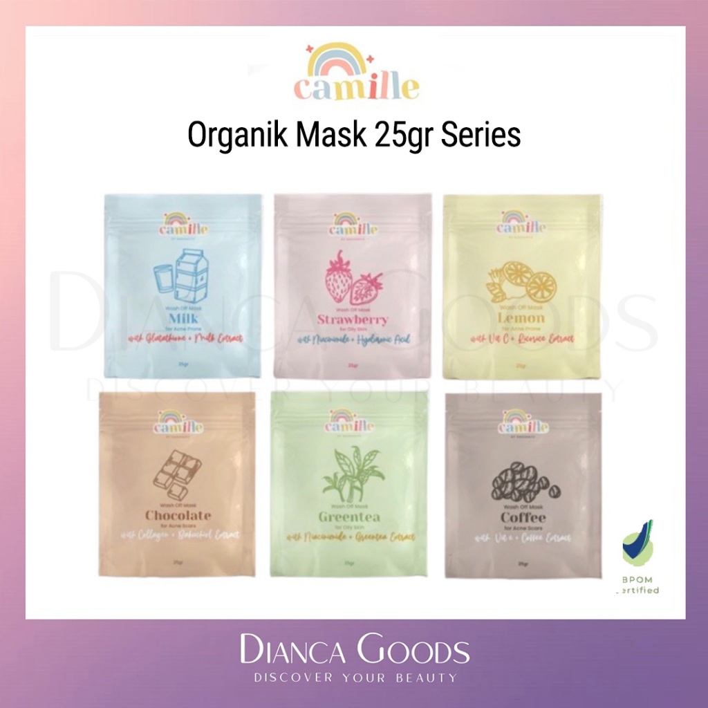 Jual CAMILLE Organik Mask 25gr Series | Strawberry / Coffee / Greentea ...