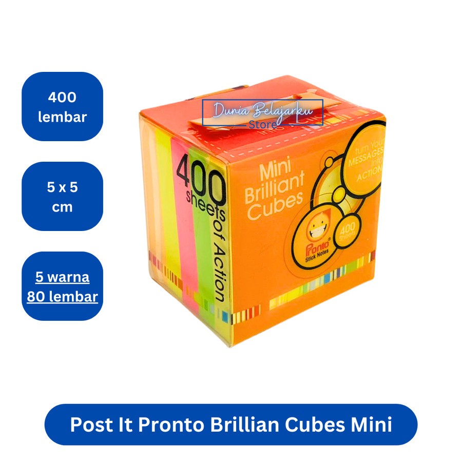Jual Sticky Note Pronto Brilliant Cubes Pronto Mini 50x50 mm 5 Warna ...