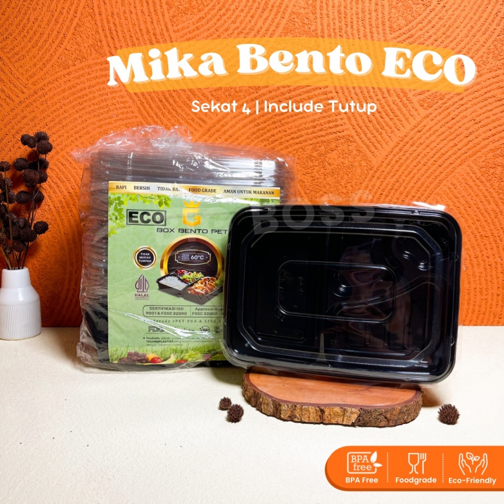 Jual [50PCS] Mika Bento Sekat 4 ECO / Box Bento + Tutup Food Grade ...