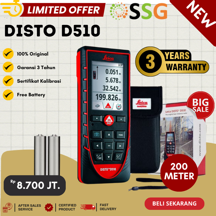 Jual Disto Meter Digital Laser/ Leica Disto D510/ 200 Meter/ Distometer ...