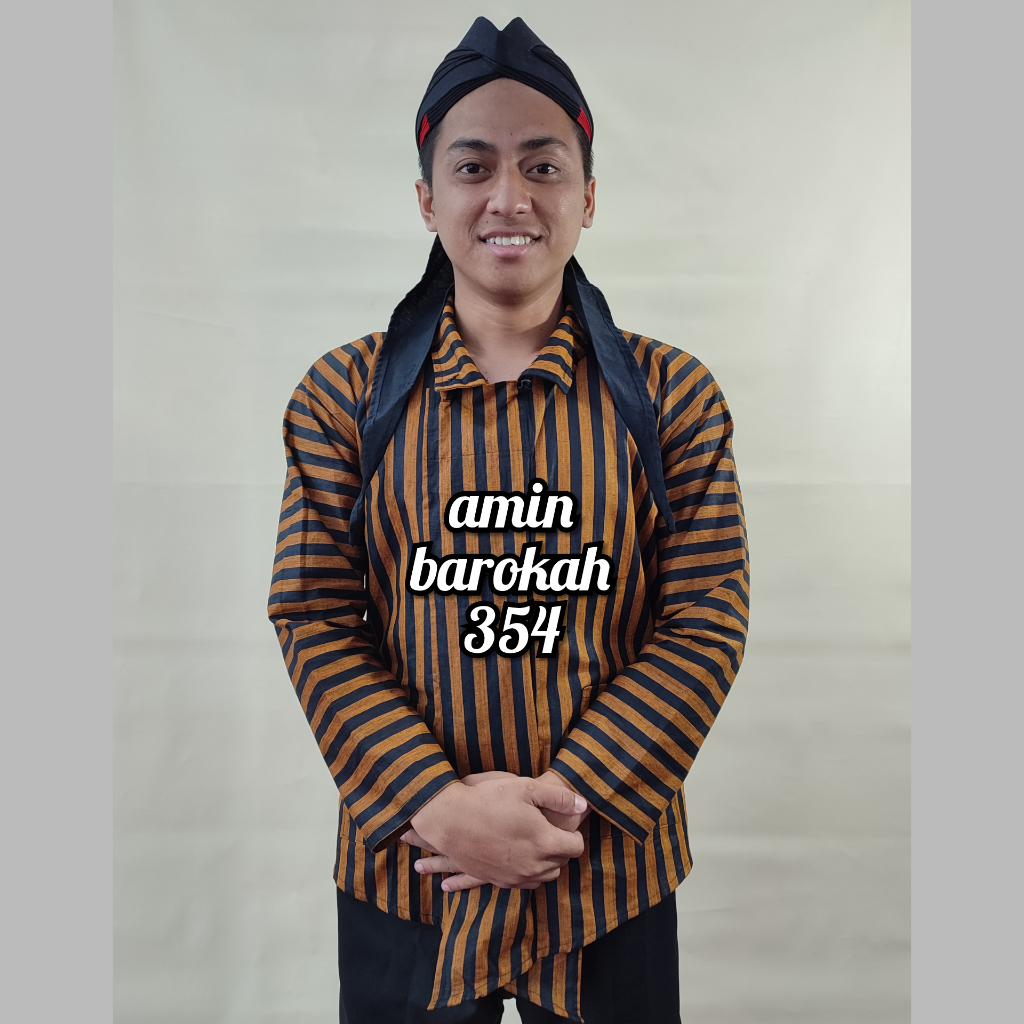 Jual COD...!!! Setelan Baju Surjan Lurik + Blangkon Jogja Hitam Sliwir ...