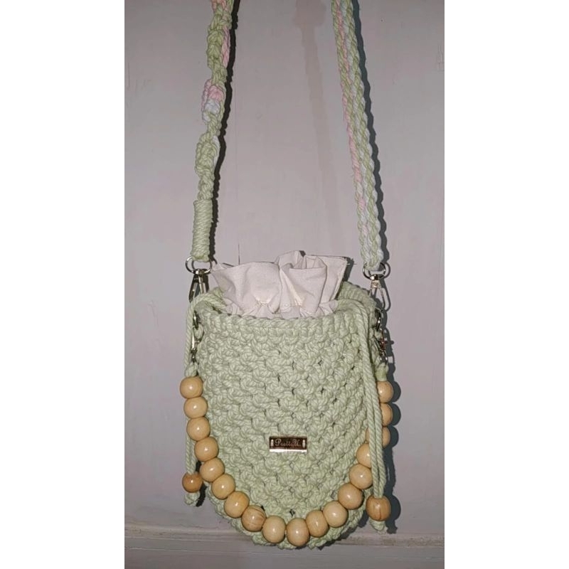 Jual macrame bucket bag, tas macrame bentuk tabung, tas makrame ...