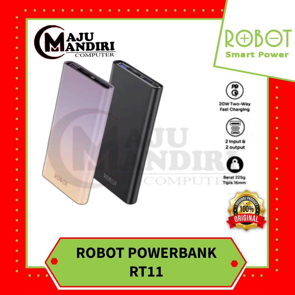 Jual Robot Power Bank RT11 10000mAh 20W Powerbank Power Delivery Dual Output USB-A & Type-C ...