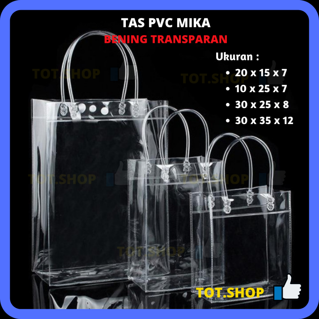 Jual [ECER 1-Pcs] Tas PVC Mika Bening Kantong Polos Totebag Transparan ...