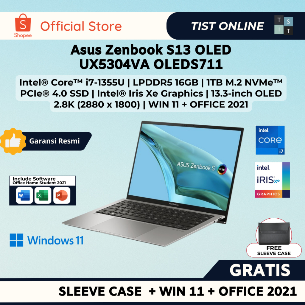 Jual Asus Zenbook S13 OLED UX5304VA OLEDS711/OLEDS712 Evo i7 1355U 16/1TB 2.8K Win11 | Shopee ...