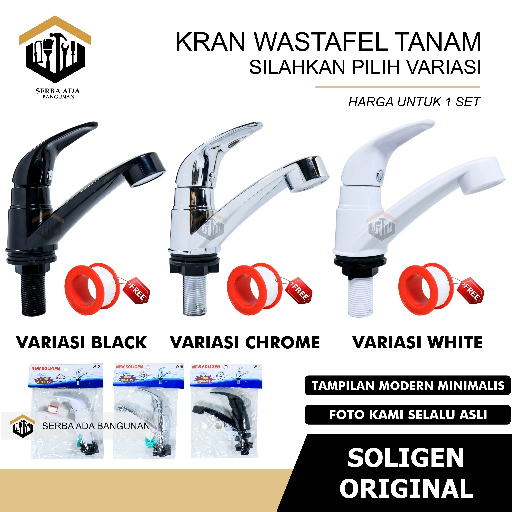 Jual SAB Kran Wastafel Soligen W15 Tanam Keran Air PVC Chrome Putih ...