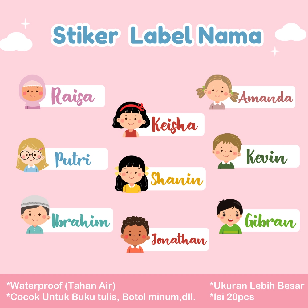 Jual Stiker Label Custom Nama Anak Cewek Cowok Untuk Buku Tulis, Botol ...