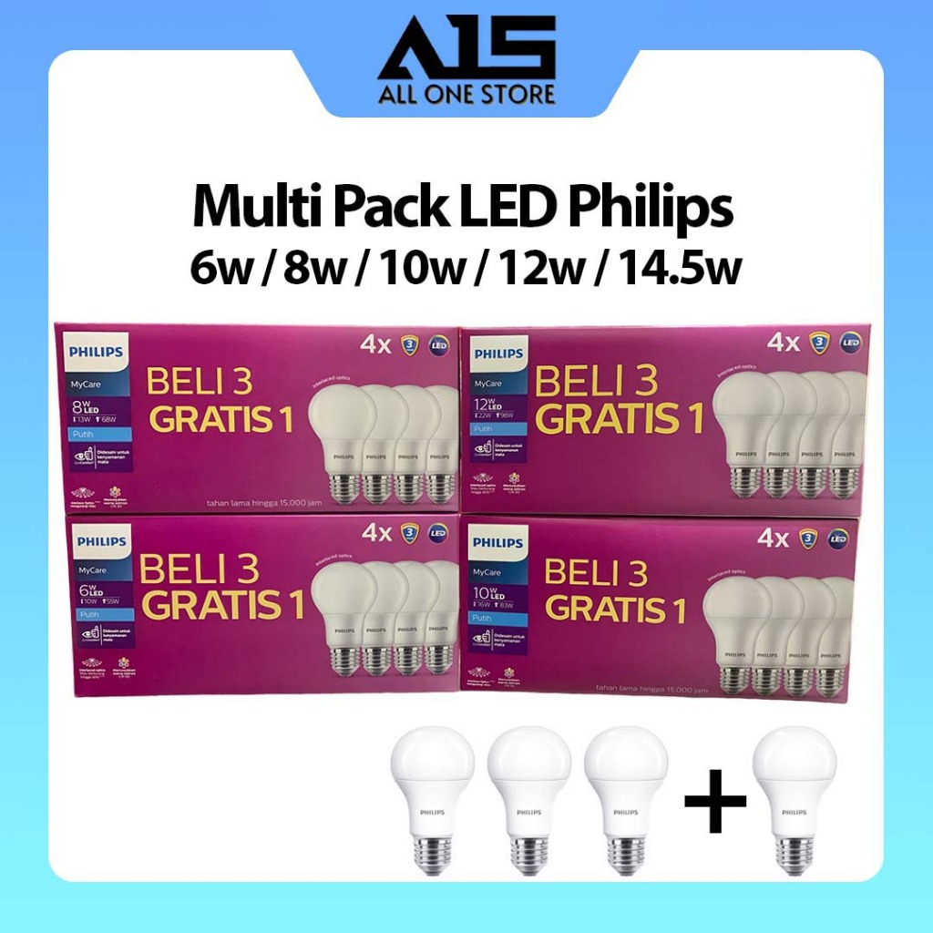 Jual [Paket Hemat] Philips Lampu LED MultiPack 3+1 6w/ 8w/ 10w/ 12w/ 14 ...