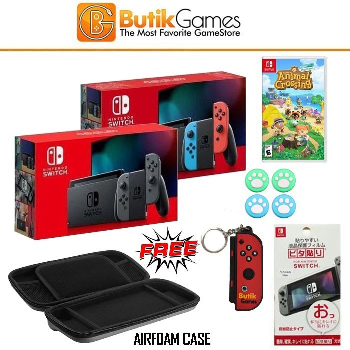 Jual Nintendo Switch Console V2 Neon Grey Bundle Bundling Animal ...
