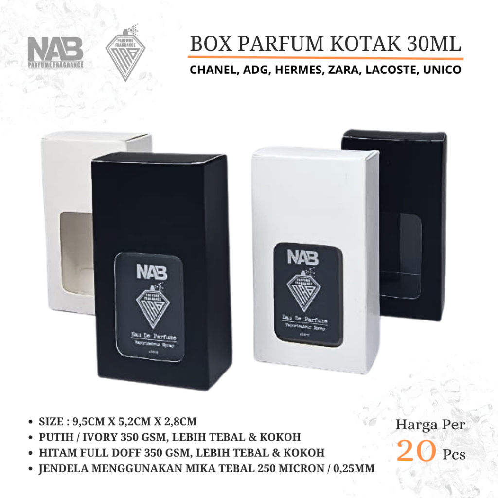 Jual BOX PARFUM KOTAK 30ML (9,5cm x 5,2cm x 2,8cm) CHANNEL, ADG, HERMS ...