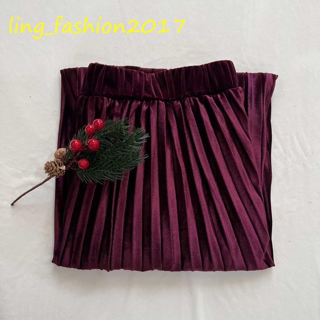Jual Rok plisket bludru mewah/Spring autumn woven hight waist plester ...