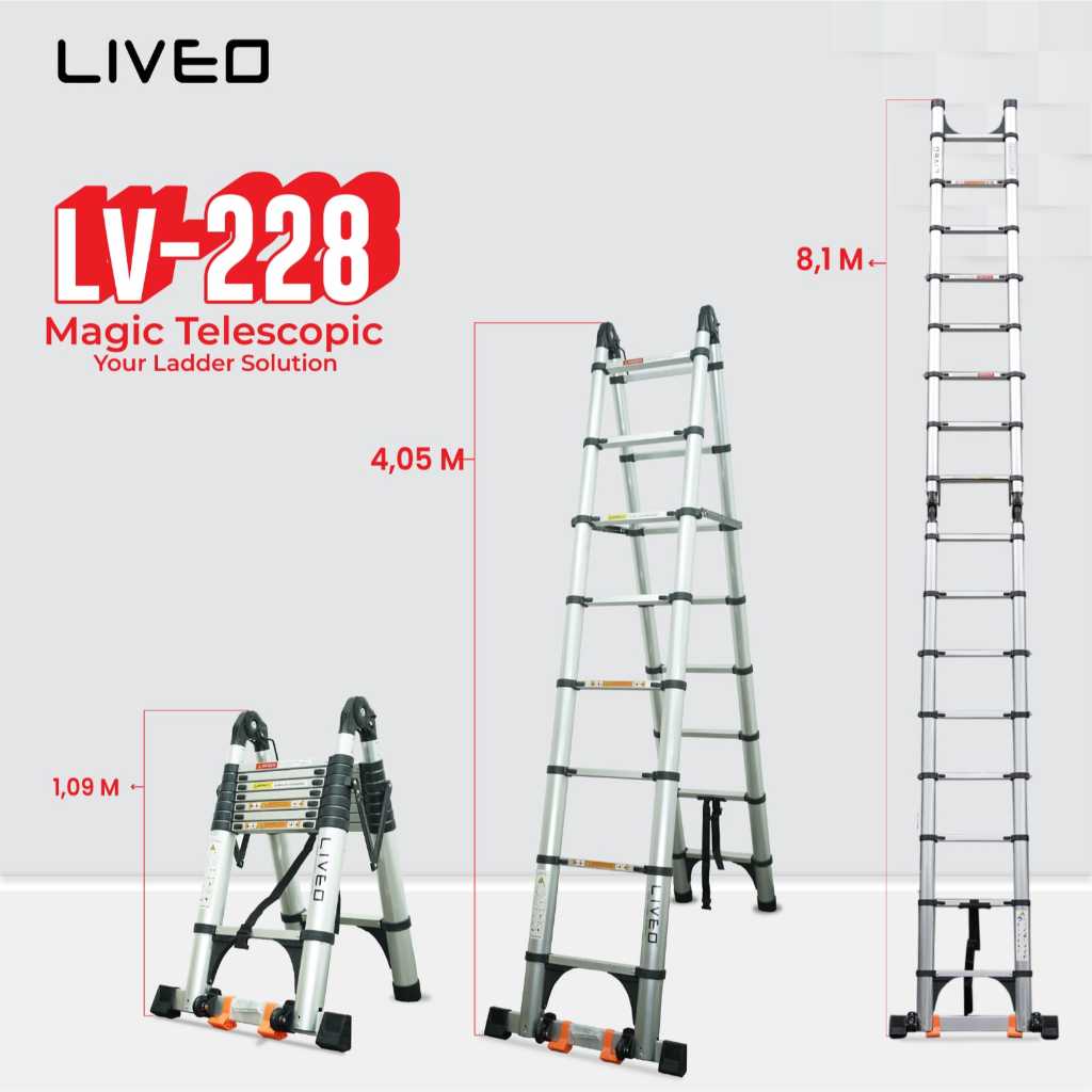Jual Tangga Teleskopik 8 Meter Double Merk Liveo LV228, Tangga ...