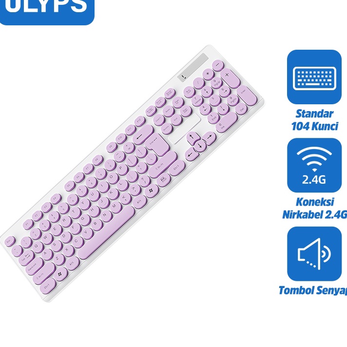Jual Harga Istimewa OLYPS Keyboard Wireless 24Ghz Purple Macarons Tuts ...
