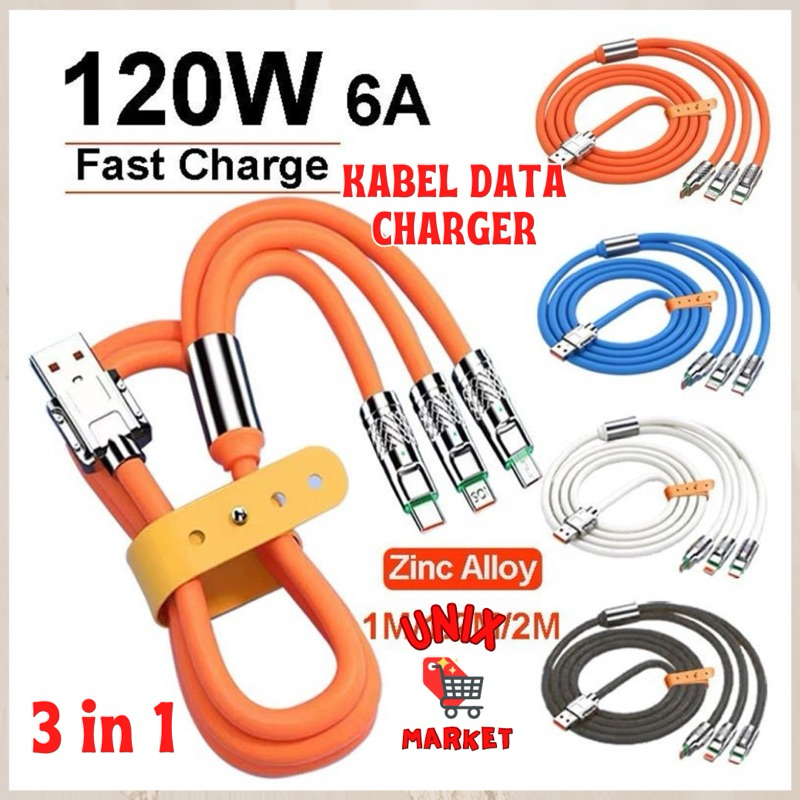 Jual Kabel 3 in 1 Fast Charging 120W 6A USB Untuk Tipe C lightning ...