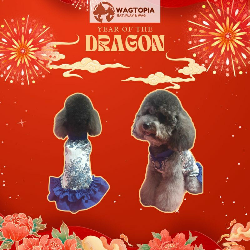 Jual wagtopia dress bluish gray vol 1/ baju imlek anjing kucing/ baju ...