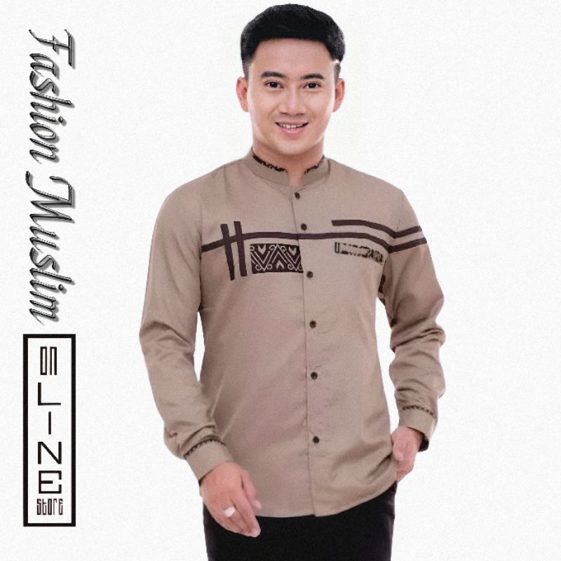 Jual Baju Koko Lengan Panjang Kombinasi Batik Kemeja Koko Pria Dewasa ...