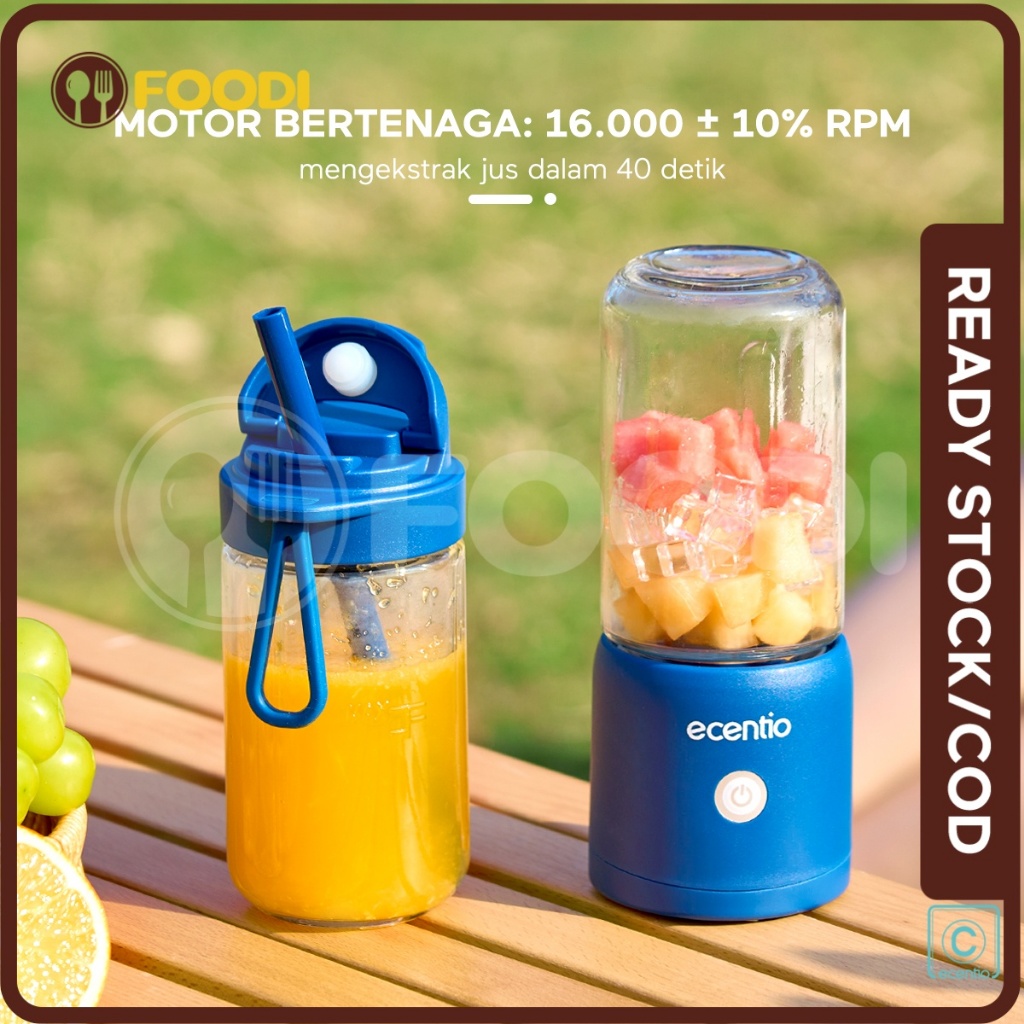 Jual ecentio & FOODI Blender Mini Portable 380Ml+380Ml Juice kaca Blender 10 Pisau Juicer Usb ...