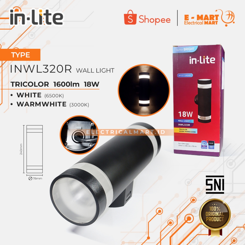 Jual INLITE Lampu Dinding BULAT LED 18W Wall Light INWL320R Tricolor ...