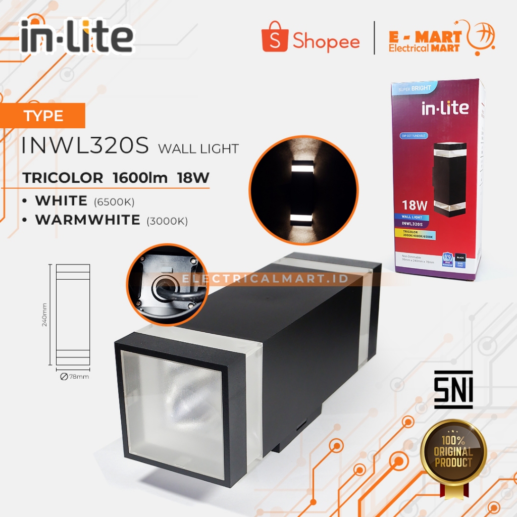 Jual INLITE Lampu Dinding KOTAK LED 18W Wall Light INWL320S Tricolor ...